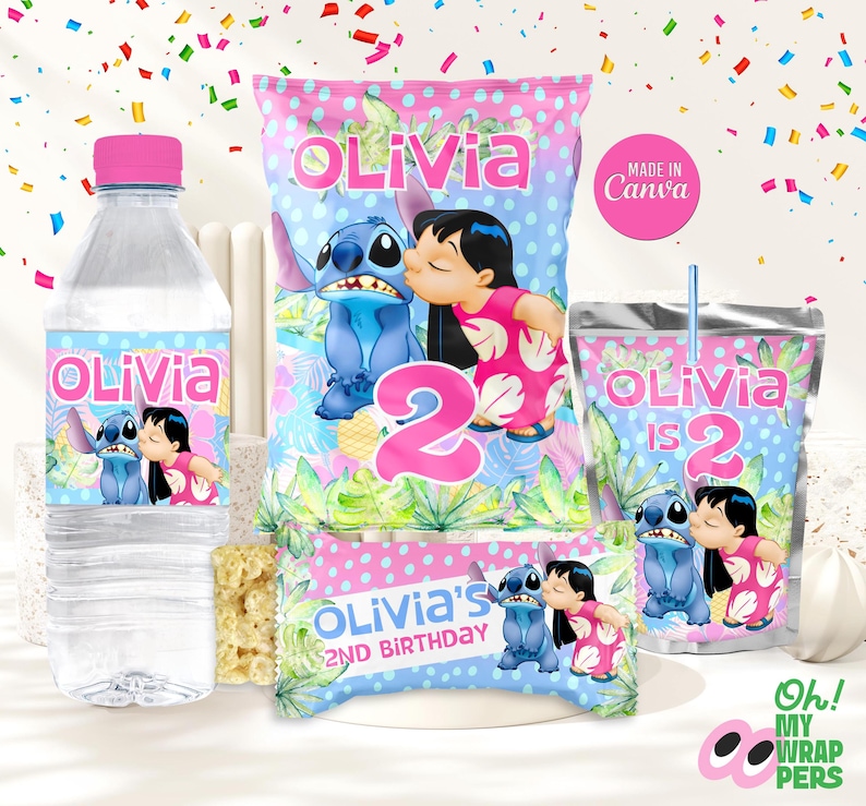Lilo and Stitch Kids Party Favors Template Kids Chip Bag Label, Kids ...