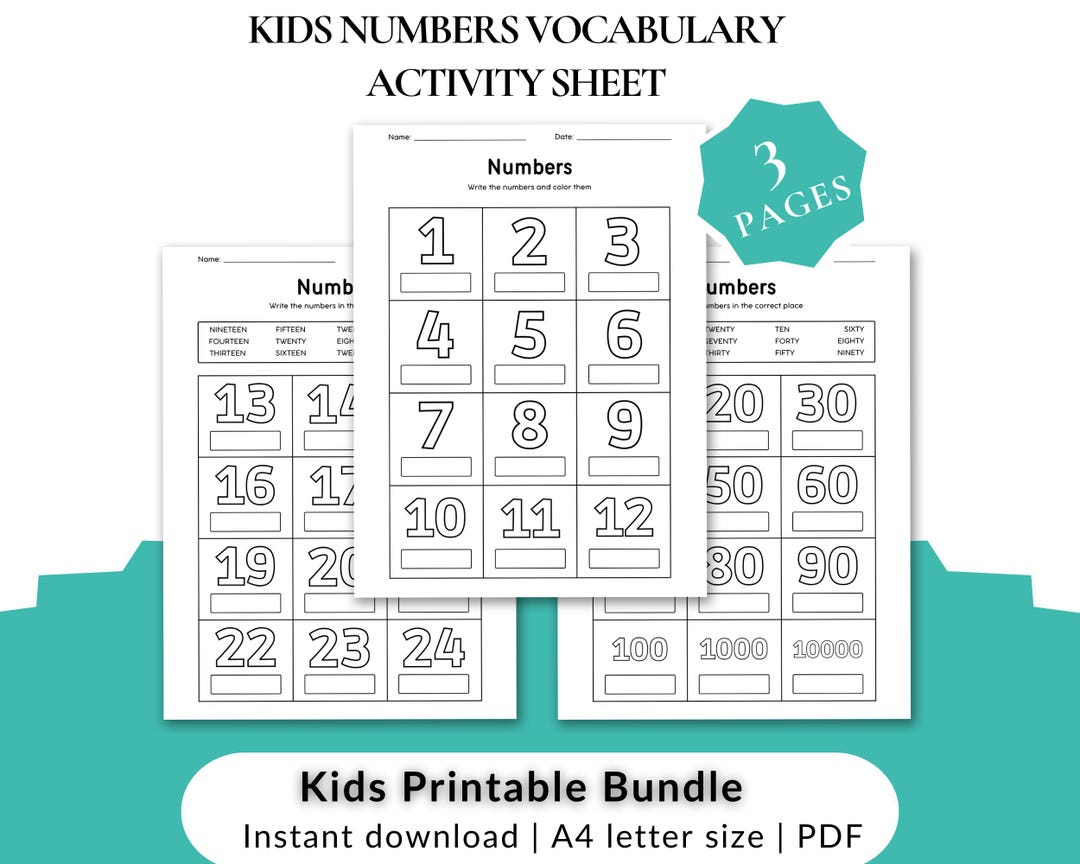 Kids' Vocabulary Monochromatic Numbers Fun Worksheet Activity, Learn ...