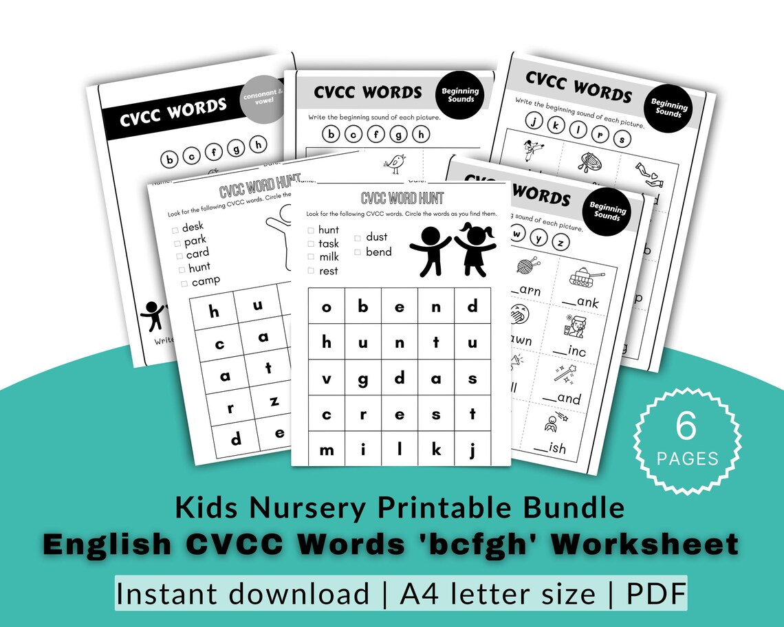 English CVCC Words Worksheet Kindergarten Curriculum, Short Vowels, CVC ...
