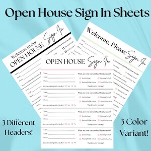 Open House Sign-in Sheets Real Estate Sign in Open House Sign in ...