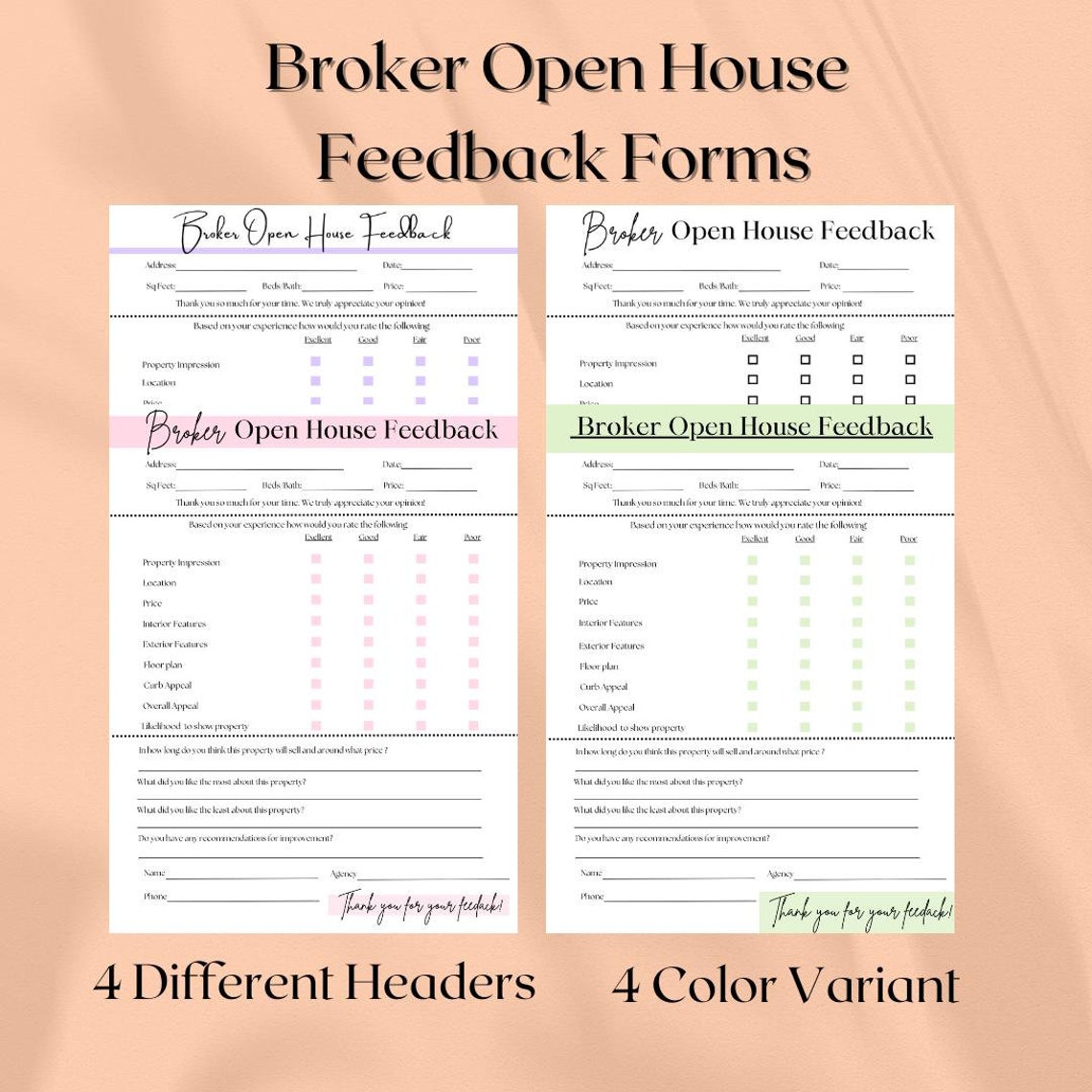 Broker Open House Feedback Forms Open House Sheet Real Estate Forms ...