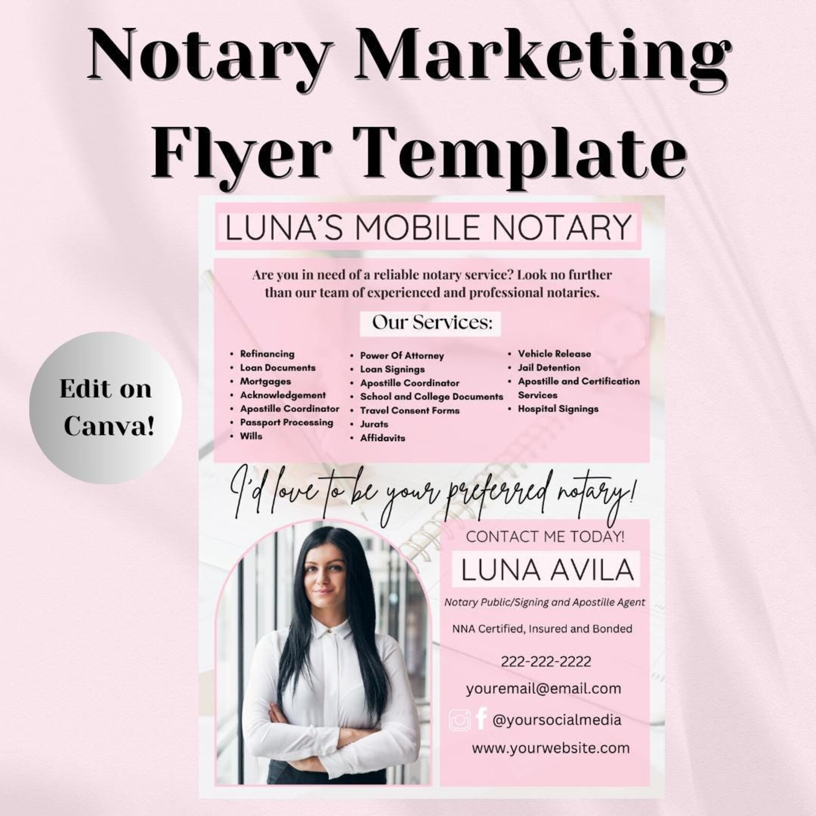 Notary Marketing Flyer Template Notary Business Flyer Mobile Notary ...