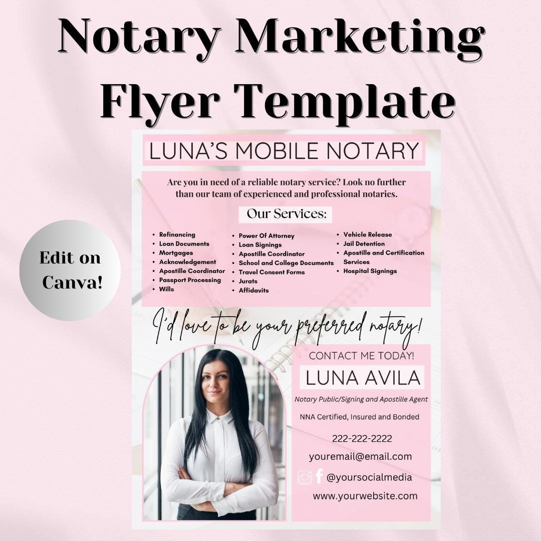Notary Marketing Flyer Template Notary Business Flyer Mobile Notary ...