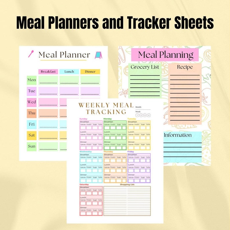 Printable Meal Planner and Tracker Sheets Weekly Menu Daily Weekly ...