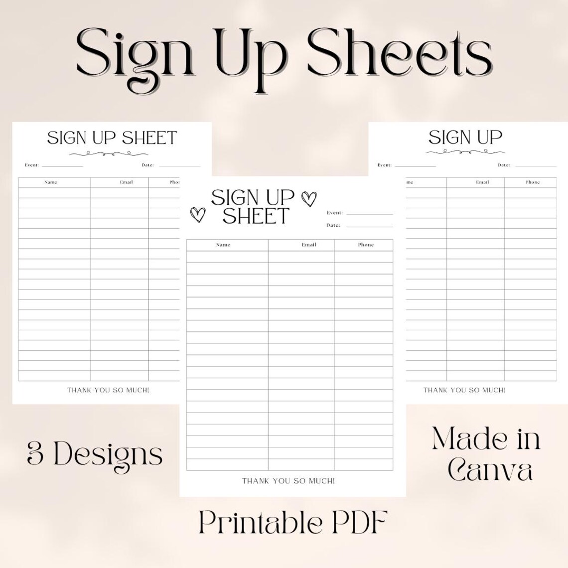Minimalist Sign up Sheets Printable Digital Sign-up Pages for Events ...
