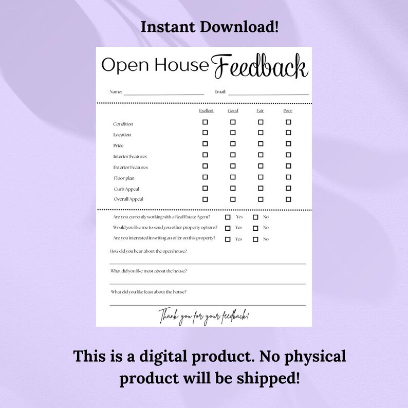 Open House Feedback Template Realtor Openhouse Real Estate Broker Real ...