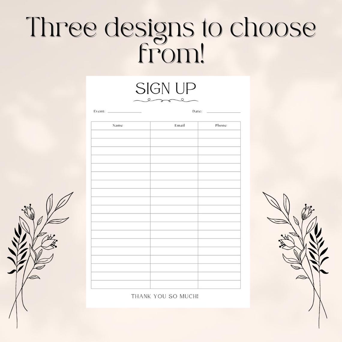 Minimalist Sign up Sheets Printable Digital Sign-up Pages for Events ...