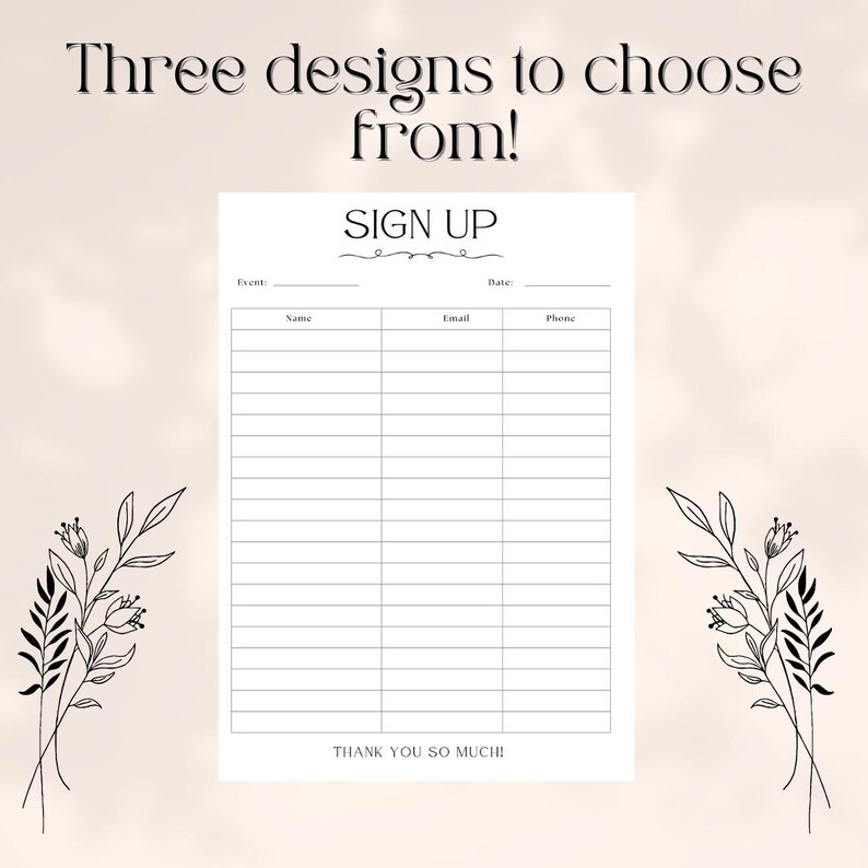 Minimalist Sign up Sheets Printable Digital Sign-up Pages for Events ...