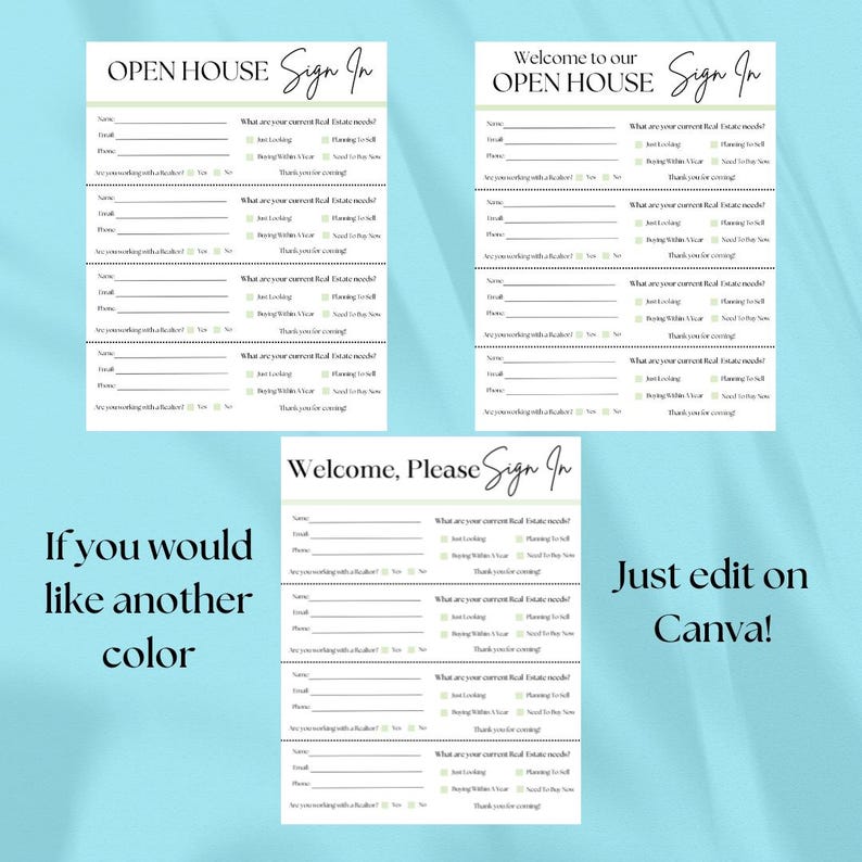 Open House Sign-in Sheets Real Estate Sign in Open House Sign in ...
