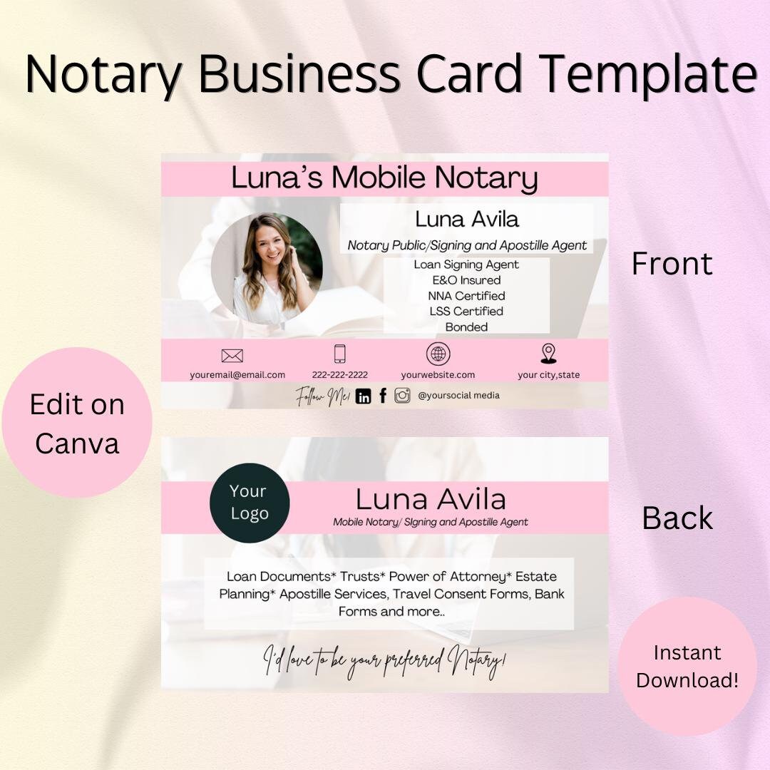 Notary Business Card Notary Signing Agent Notary Marketing Flyer Notary ...