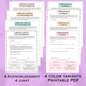 California Notary Certificate Printable Set Notary Public ...