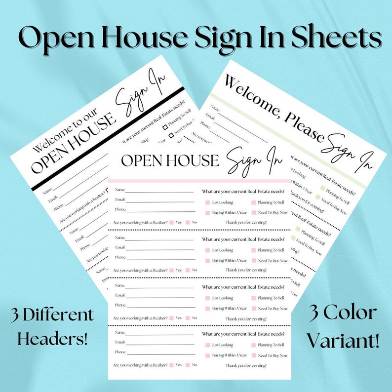 Open House Sign-in Sheets Real Estate Sign in Open House Sign in ...