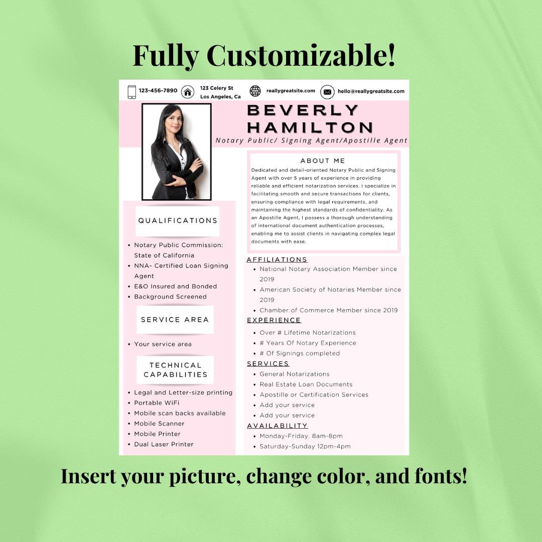 Notary Resume Template for Notary Signing Agent Notary Marketing Loan ...