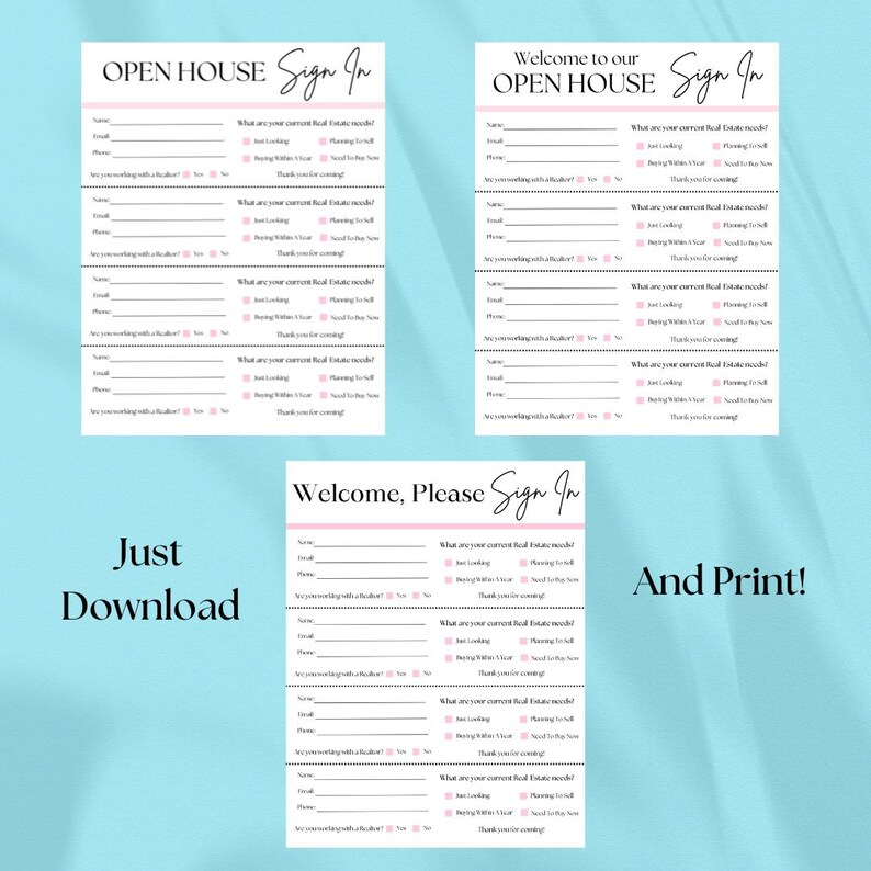 Open House Sign-in Sheets Real Estate Sign in Open House Sign in ...