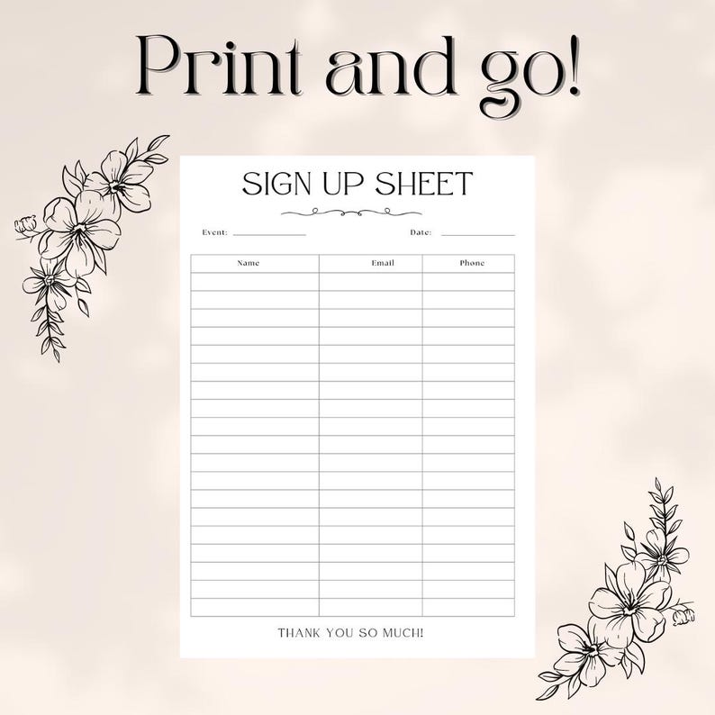 Minimalist Sign up Sheets Printable Digital Sign-up Pages for Events ...