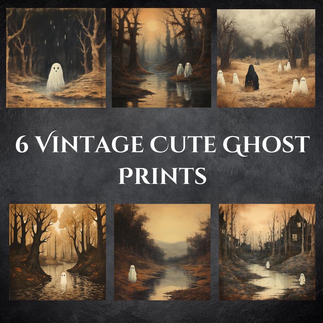 6 Vintage Cute Ghost Prints 12x12in Cute Ghost Art Spooky Room Decor ...