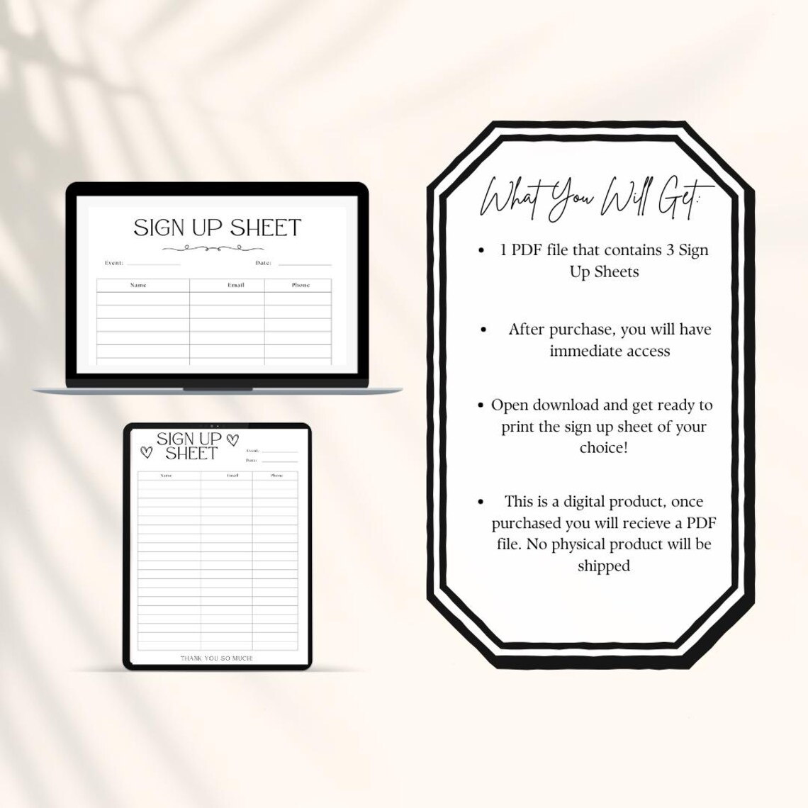 Minimalist Sign up Sheets Printable Digital Sign-up Pages for Events ...