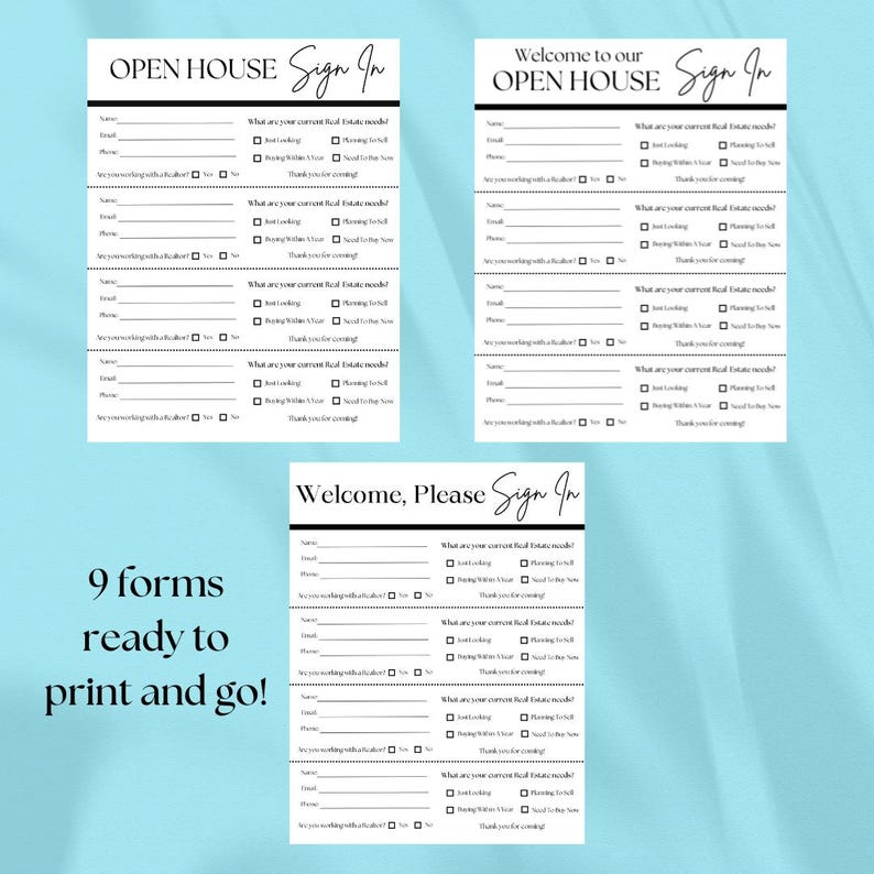 Open House Sign-in Sheets Real Estate Sign in Open House Sign in ...