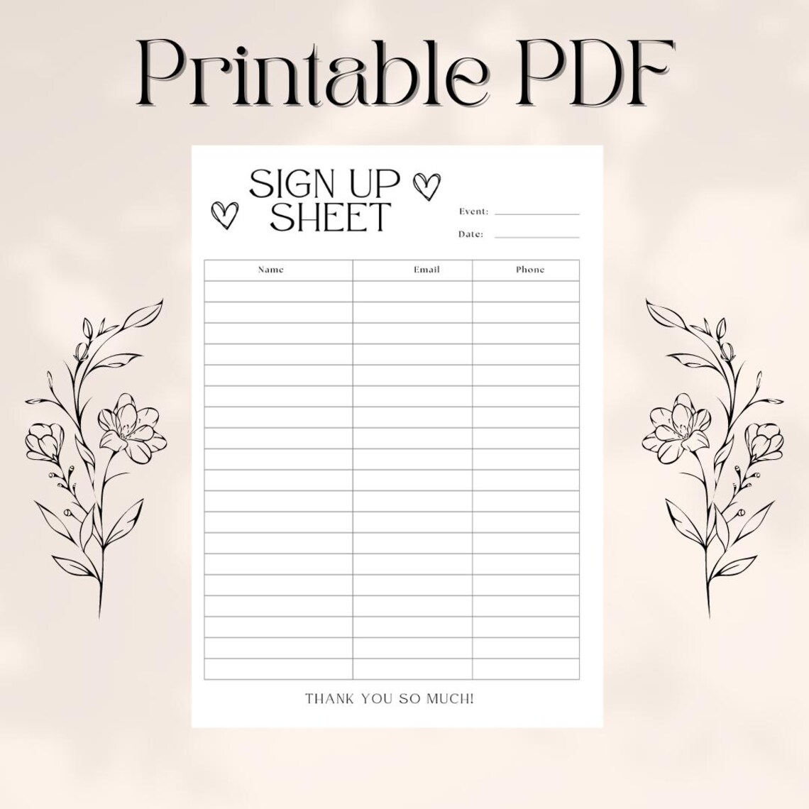 Minimalist Sign up Sheets Printable Digital Sign-up Pages for Events ...