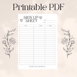 Minimalist Sign up Sheets Printable Digital Sign-up Pages for Events ...