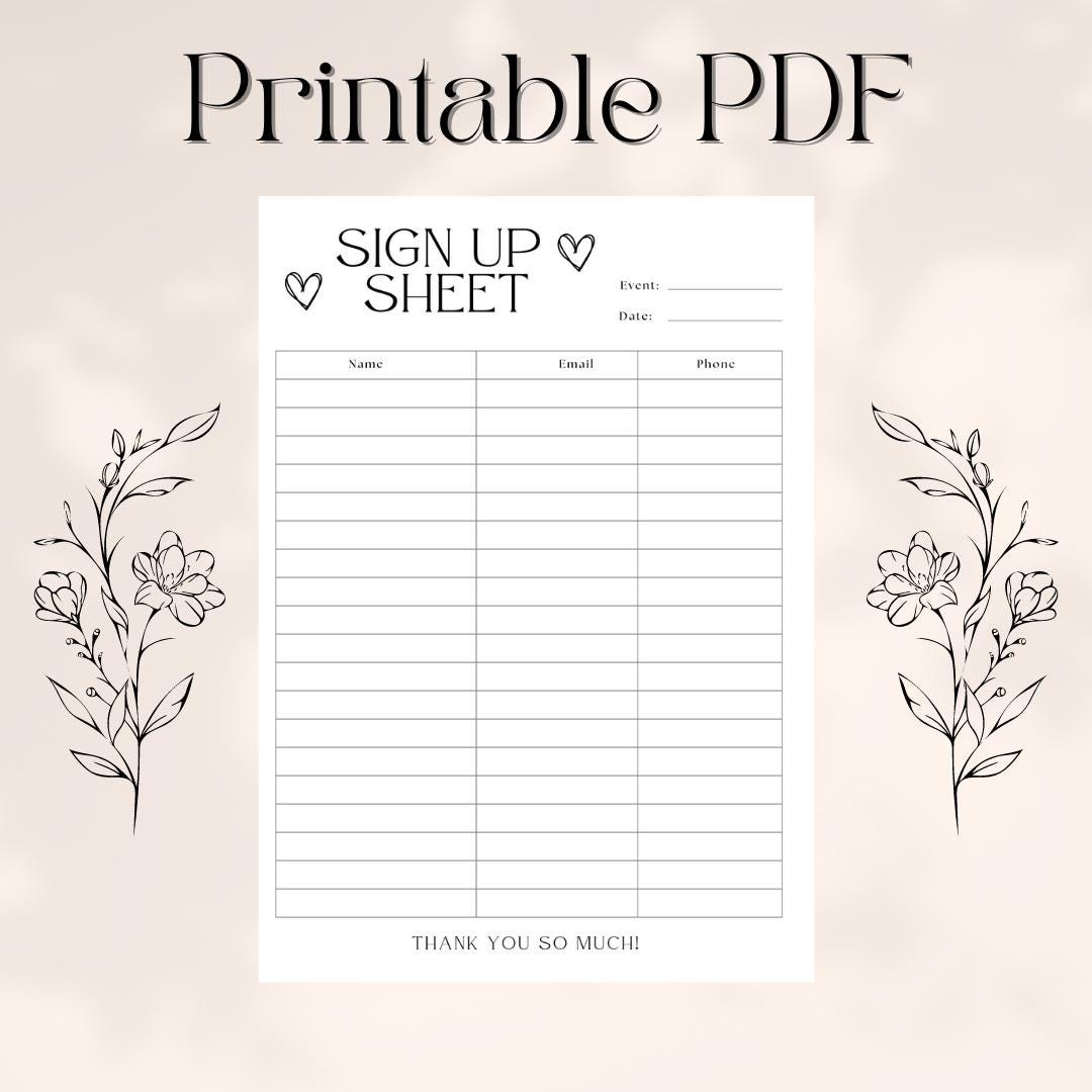 Minimalist Sign up Sheets Printable Digital Sign-up Pages for Events ...