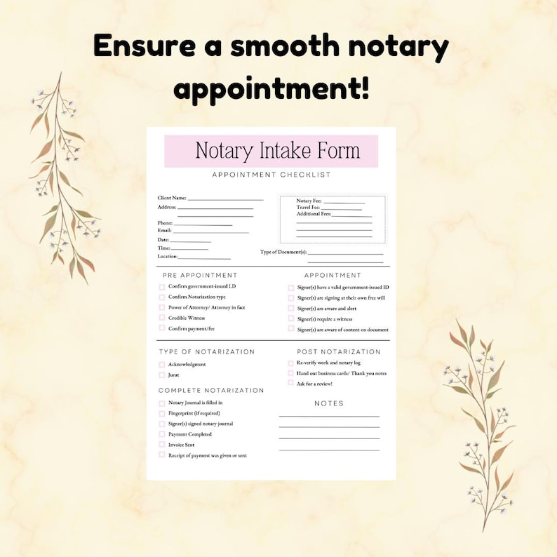 Notary Client Intake Form Signing Agent Notary Forms Appointment ...