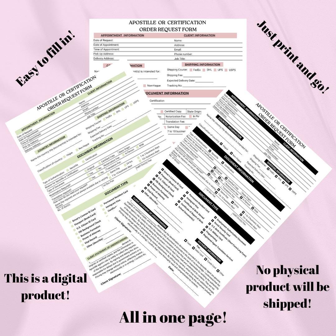 Apostille Order Request Form Apostille Appointment Checklist Notary ...