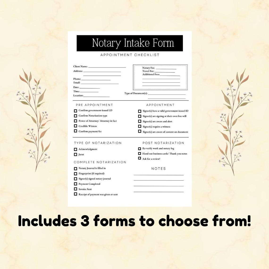 Notary Client Intake Form Signing Agent Notary Forms Appointment ...