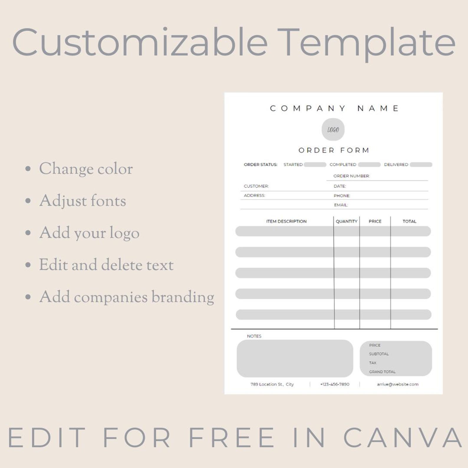 Order Form Template. Editable Canva Order Form. Small Business Order ...