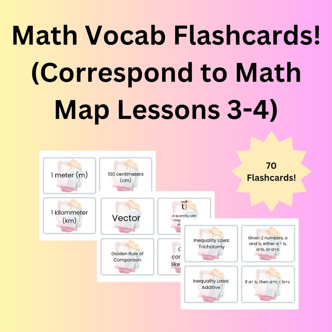 Math Vocab Flashcards (correspond to Cc's the Math Map Lesson 3-4) - Etsy