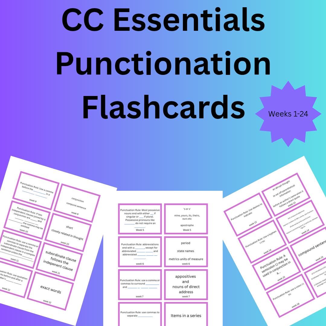 CC Essentials Punctuation Rule Flashcards (weeks 1-24) - Etsy