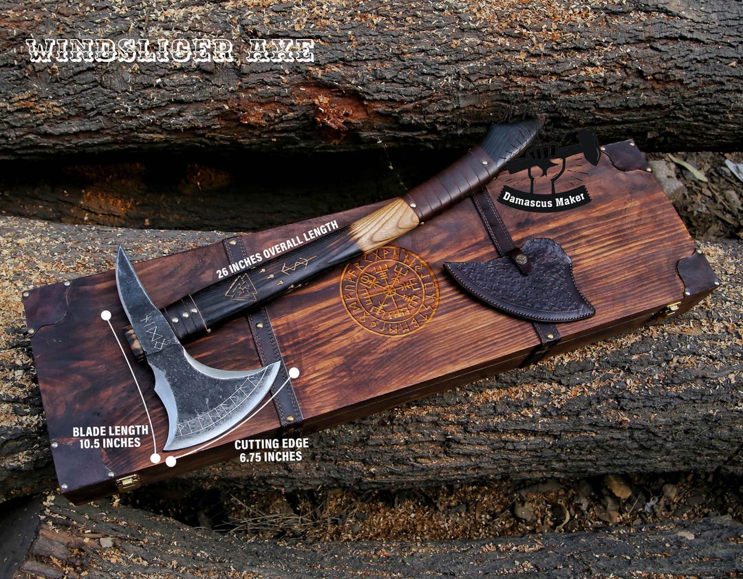 Hand Forged Carbon Steel Viking Axe: Bushcraft Wood Chopping Tool ...