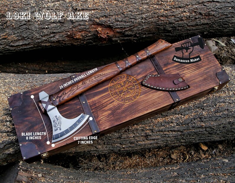 Hand Forged Carbon Steel Viking Axe: Bushcraft Wood Chopping Tool ...