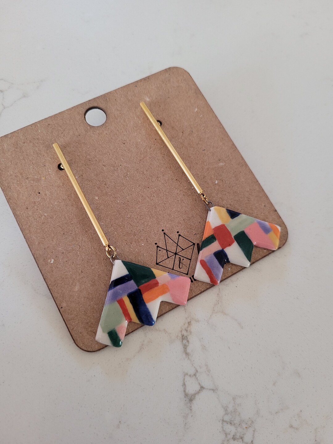 Rainbow Color Block Drop Earrings MADE TO ORDER Porcelain Ceramic ...