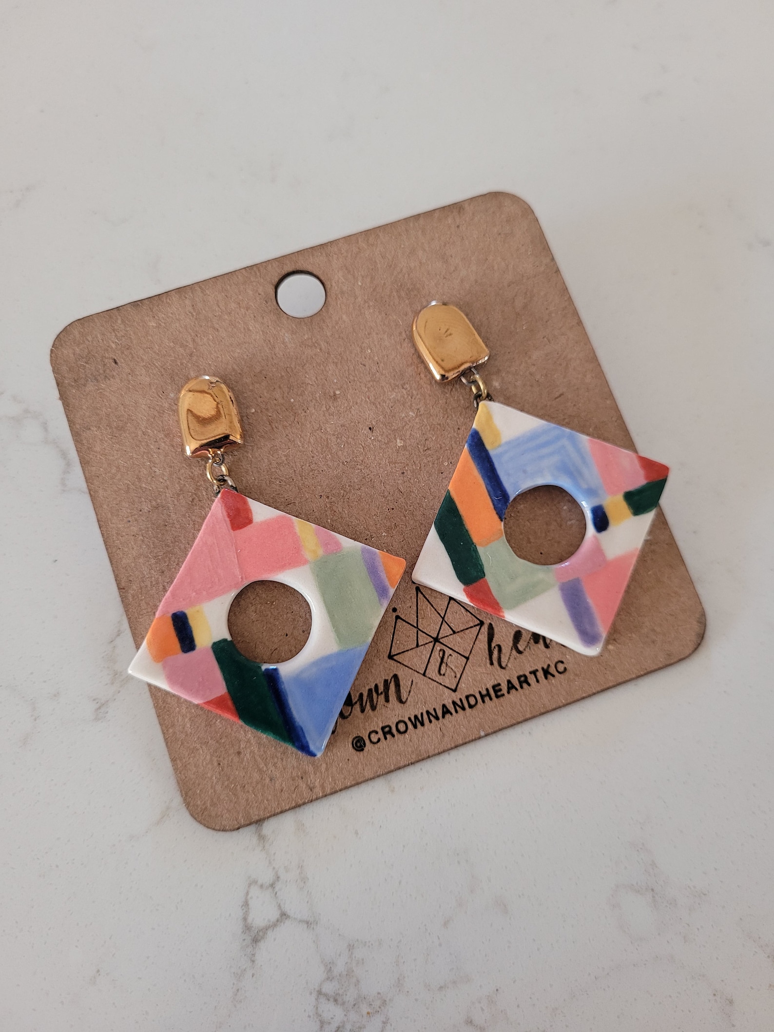 Colorblock Diamond Diamond Cut-out Earrings *MADE TO ORDER* Porcelain ...