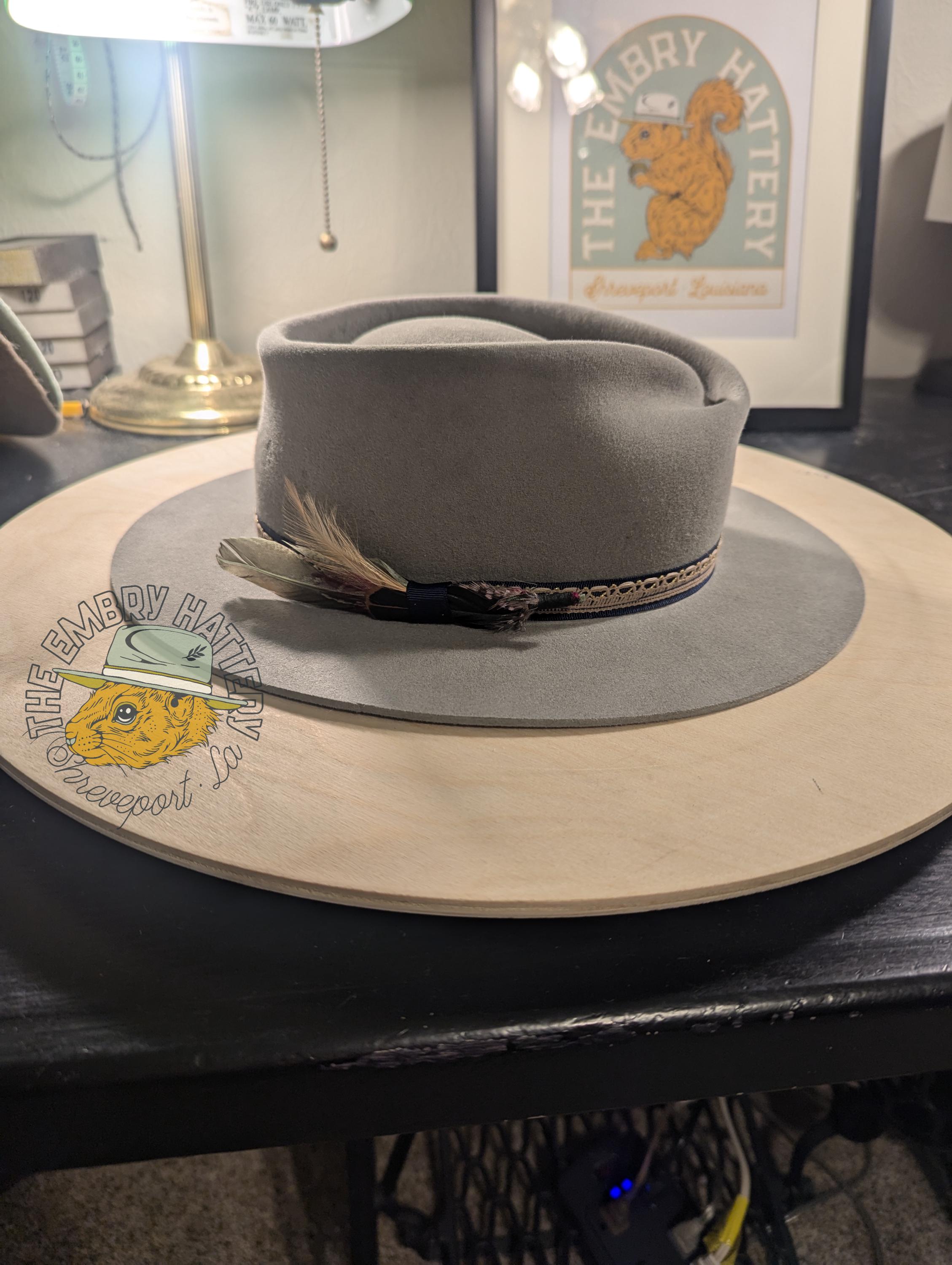 Handmade 50/50 Vintage Beaver Brand Fur Felt Hat Silver Gray 57 Cm 7-1/ ...