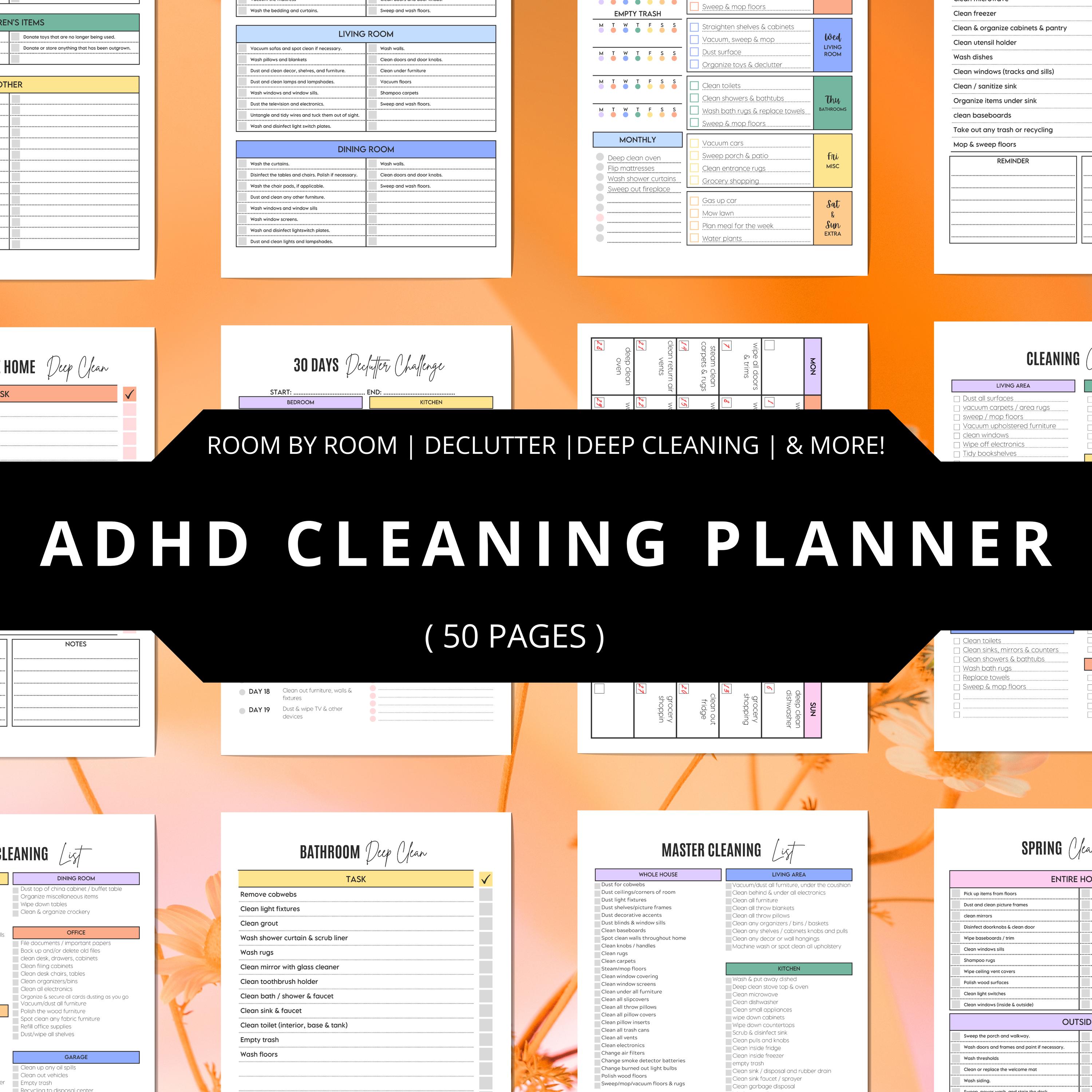 ADHD Planner Digital Printable, Editable ADHD Cleaning Schedule ...