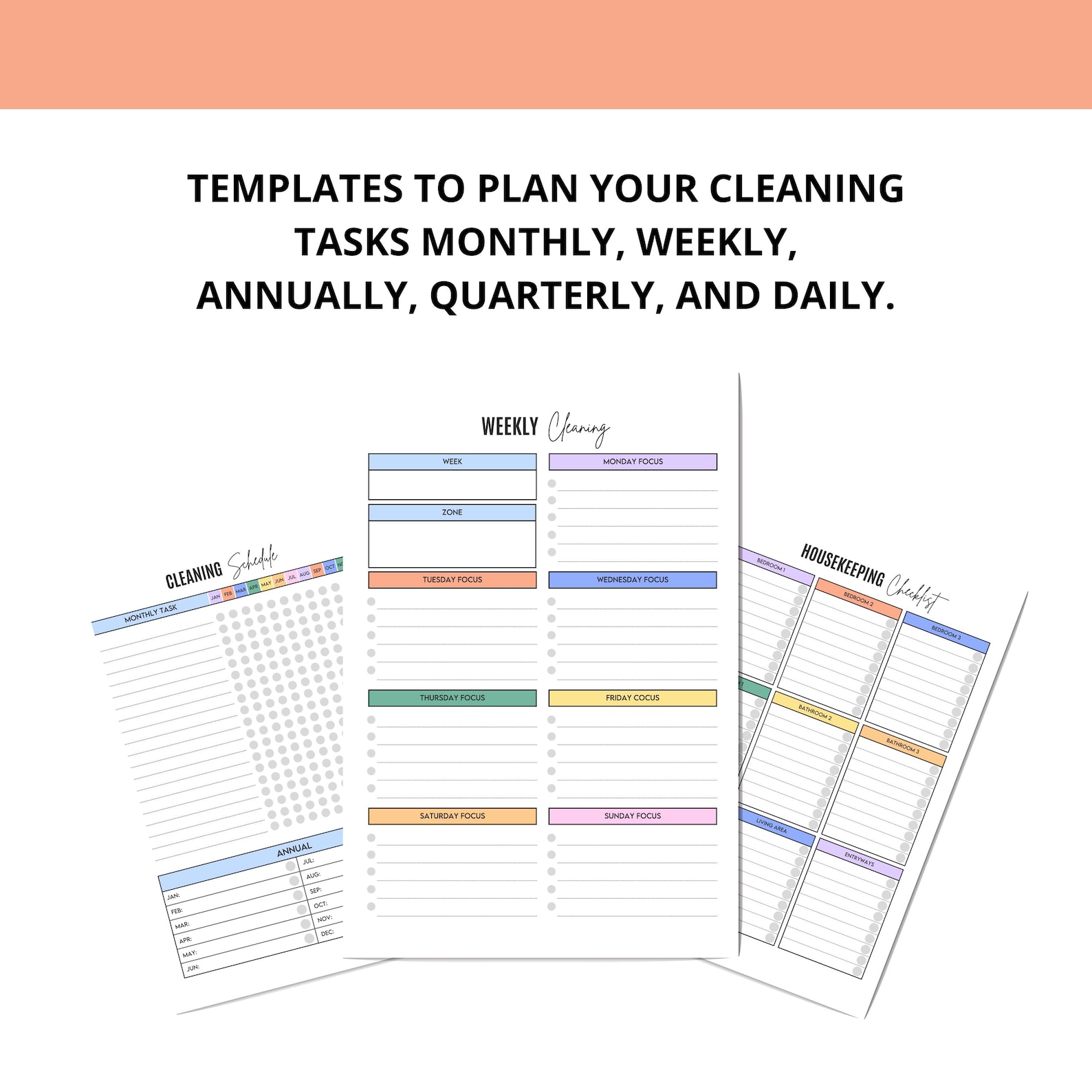 Editable ADHD Cleaning Schedule Template Bundle, ADHD Cleaning Planner ...