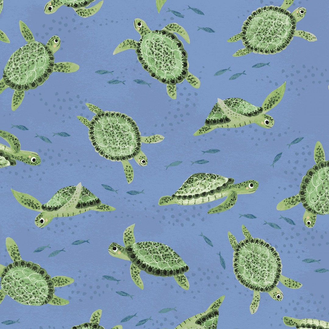 Sea Turtles From Clothworks Ocean's Away Collection Denim Colorway 49 ...