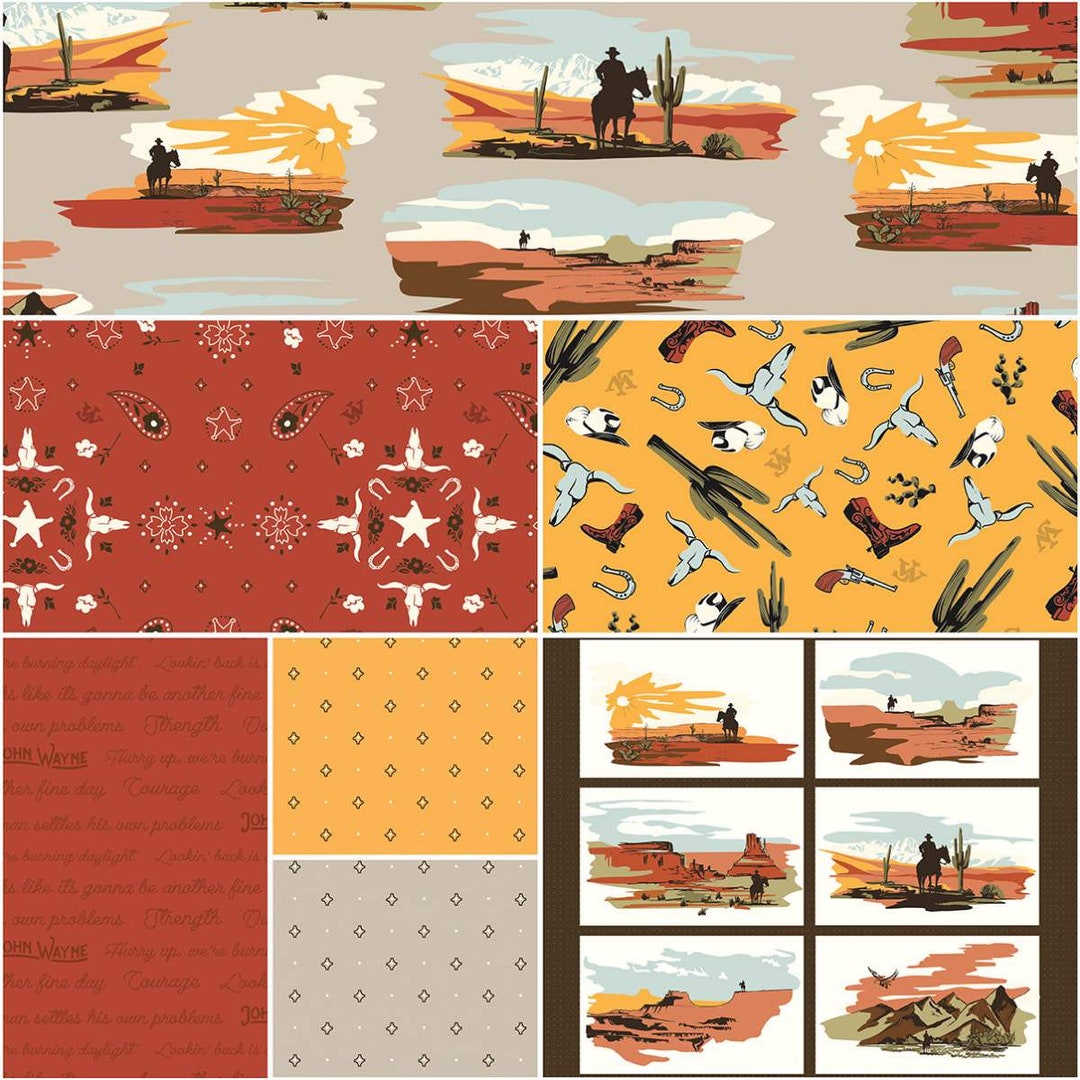 Choose Fabric From Go West With John Wayne Gray Colorway From Riley ...
