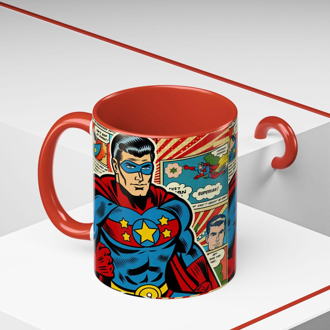 Mug, DC Superman Retro Comic Strip Pattern, Cool Y2K Superhero, Coffee ...