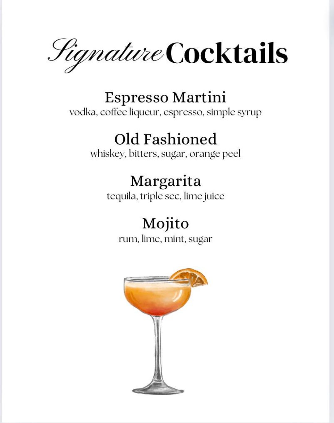 Printable Cocktail Menu Digital Template - Etsy