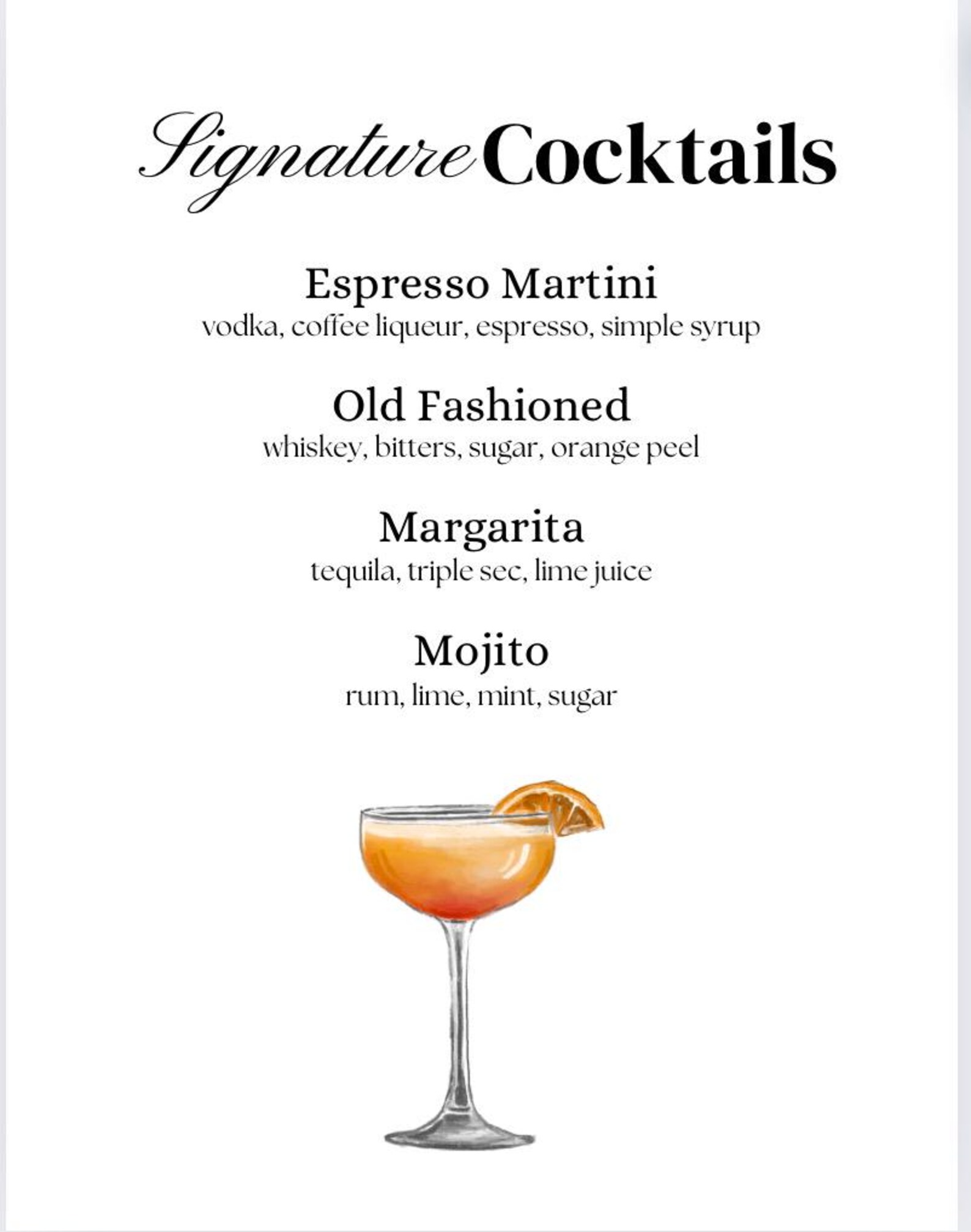 Printable Cocktail Menu Digital Template - Etsy