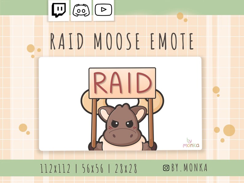 Raid Moose Cartoon Emote: Kawaii Twitch & Discord Streamer Graphic ...