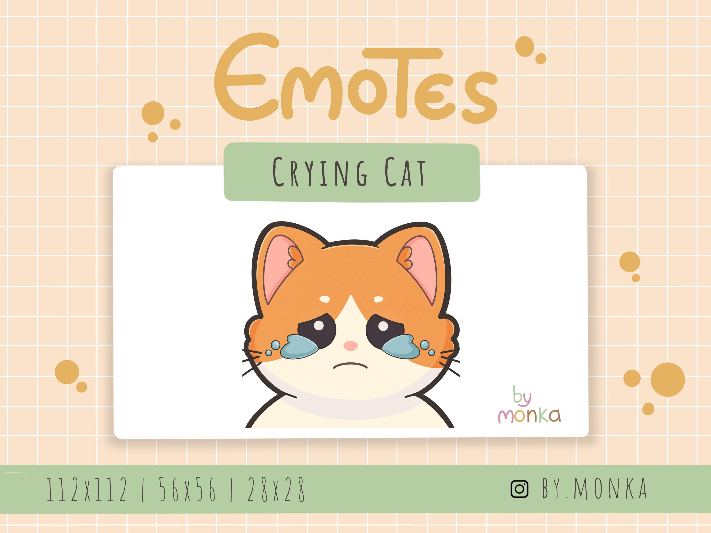 Crying Cat Twitch Emote – Cute Sad Cartoon Cat Emote for Streamers ...
