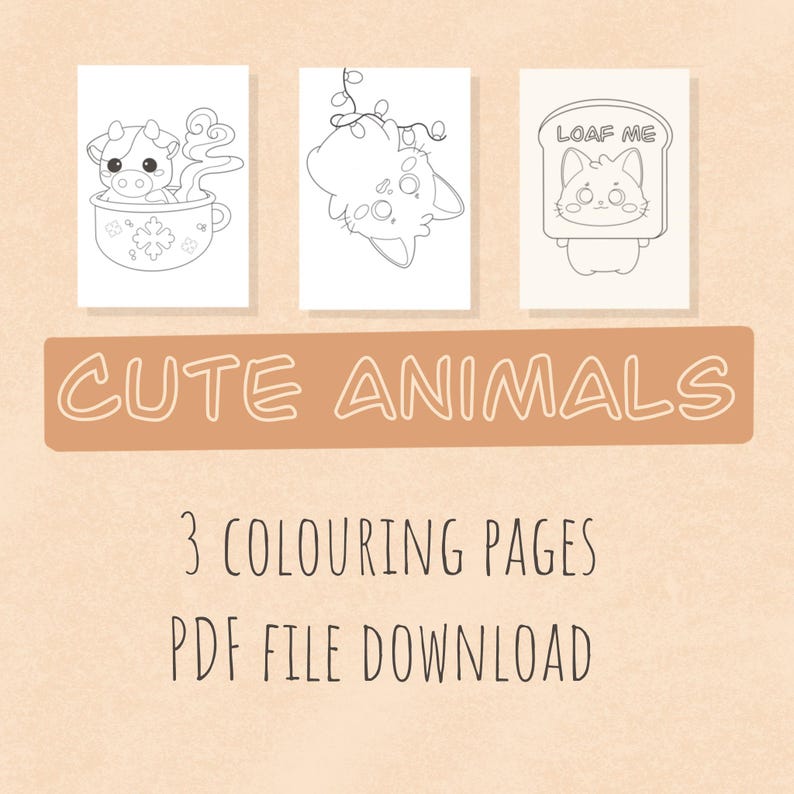Cozy Cute Animal Coloring Pages PDF DOWNLOAD - Etsy