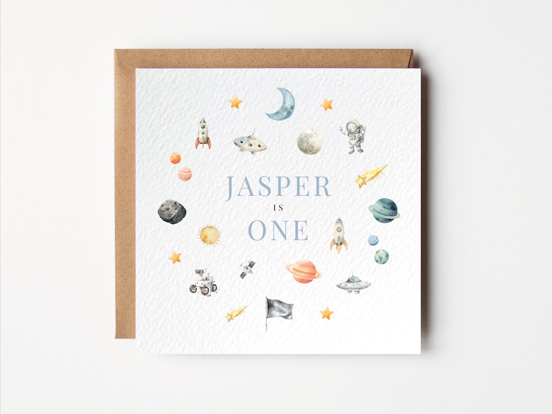 Space Birthday Card, Planet Theme Card, First Birthday Card, Birthday ...