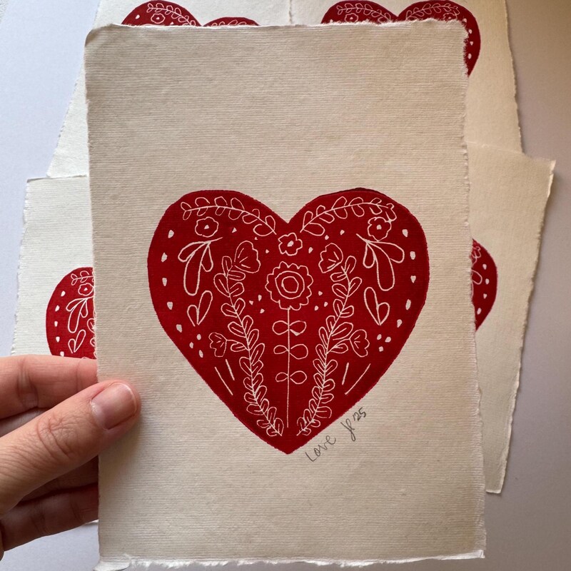 Heart Linocut - Etsy