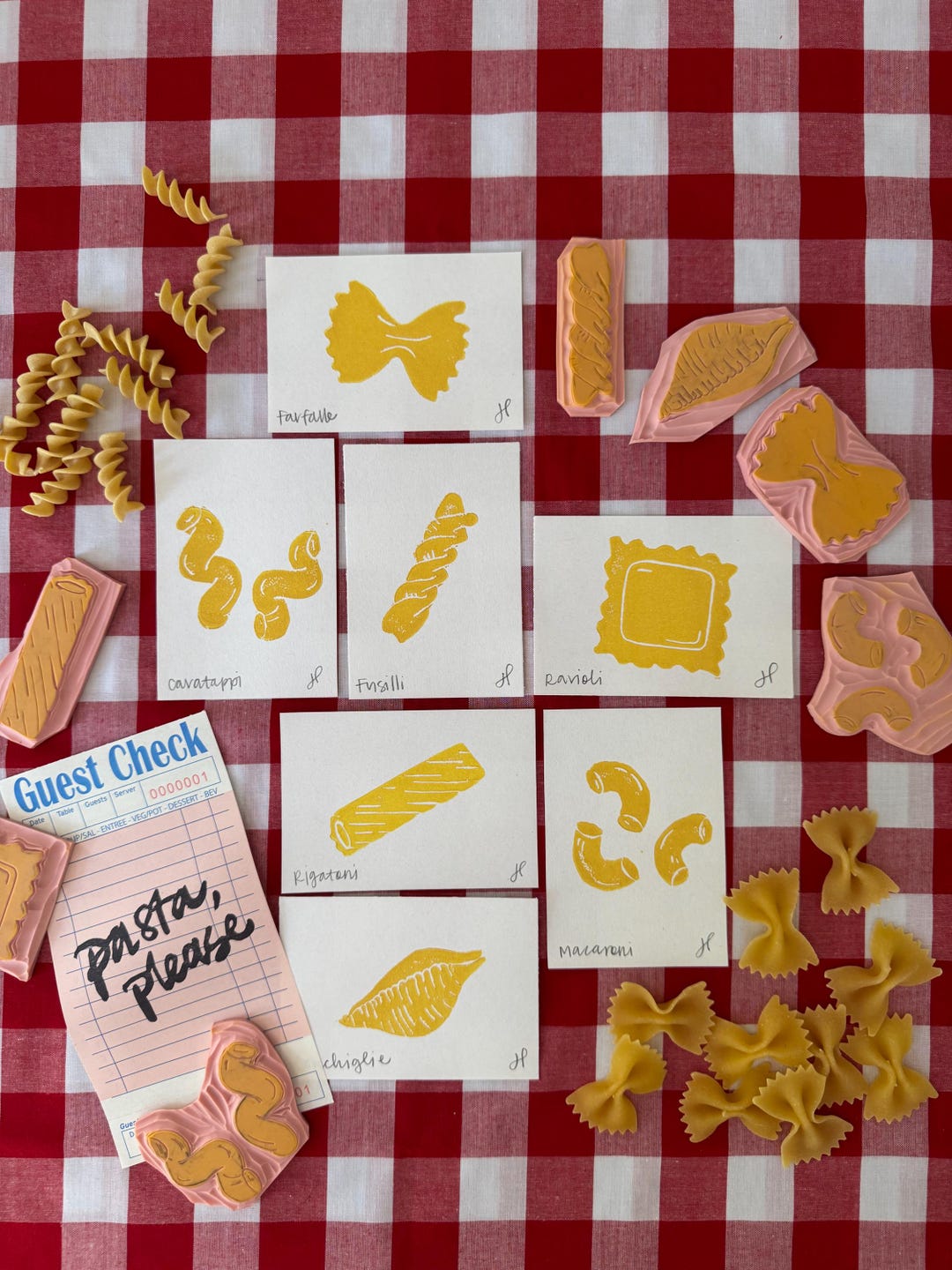 Tiny Pasta Print Set | Pasta Shapes | Noodles | Linocut | Kitchen Art ...