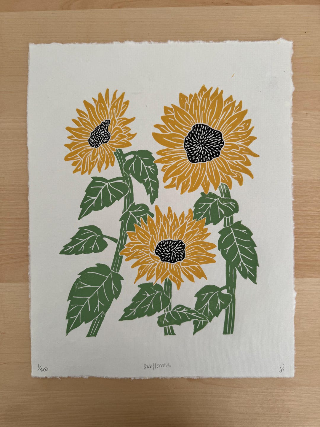 Sunflower Linocut Print | Original Art | 11x14 | Block Print | Nature ...